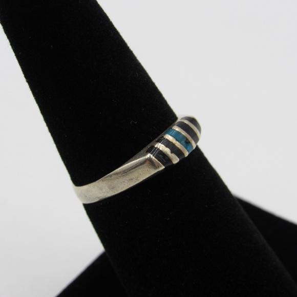 Jewelry | Vintage Size 65 Sterling Black Blue Inlay Ring | Poshmark